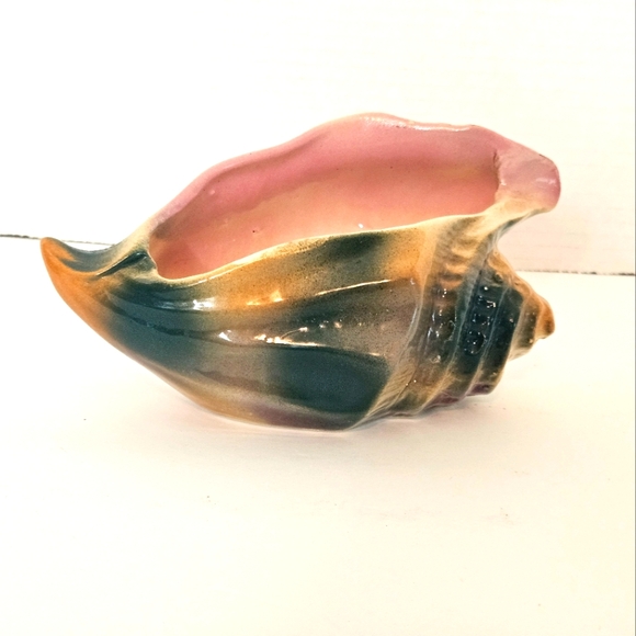 Accents | Vintage Pink And Green Ceramic Conch Shell Decor | Poshmark